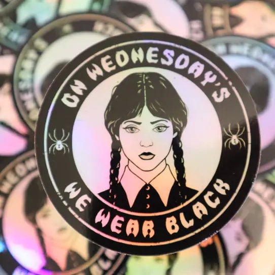 Wednesday We Wear Black Wednesday Addams Holographic Vinyl Sticker by ...