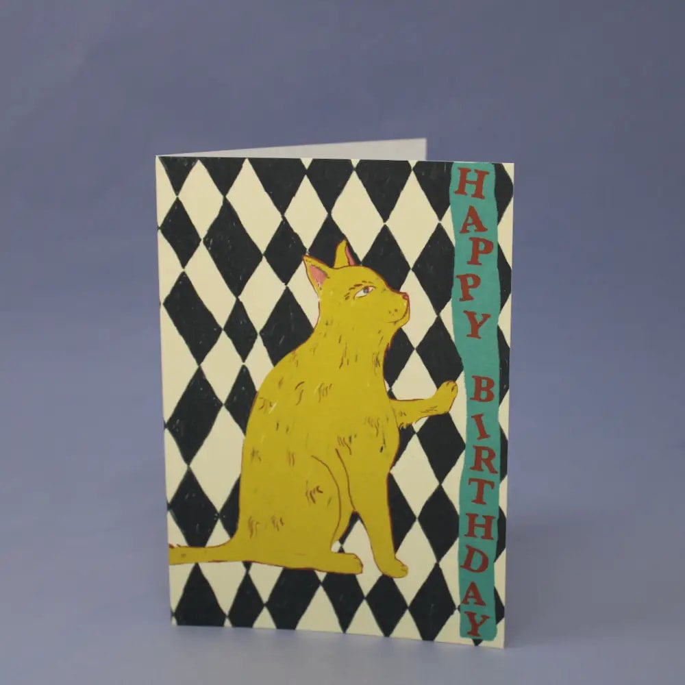 Checkerboard Cat Birthday Litho Card by Ark Colour Design | Made ...